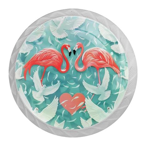 4 Pack Pattern Cabinet Knobs Flamingo And Doves Cabinet Pull Handle