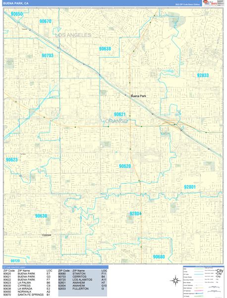 Buena Park California Wall Map Basic Style By Marketmaps Mapsales