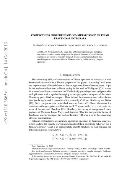 Pdf Compactness Properties Of Commutators Of Bilinear Fractional Integrals