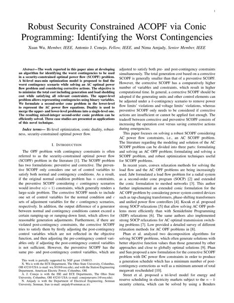pdf robust security constrained acopf via conic programming identifying the worst contingencies