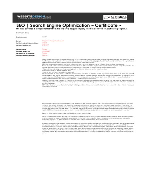 Fillable Online Search Engine Optimization Certificate Xlsx Fax Email Print Pdffiller
