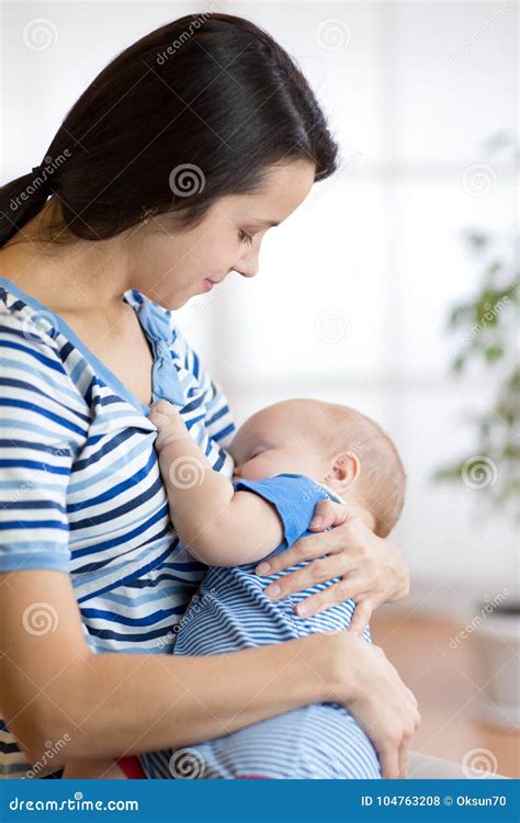 Baby Feeds On Mother S Breasts Milk Stock Photo Image Of Babe Months