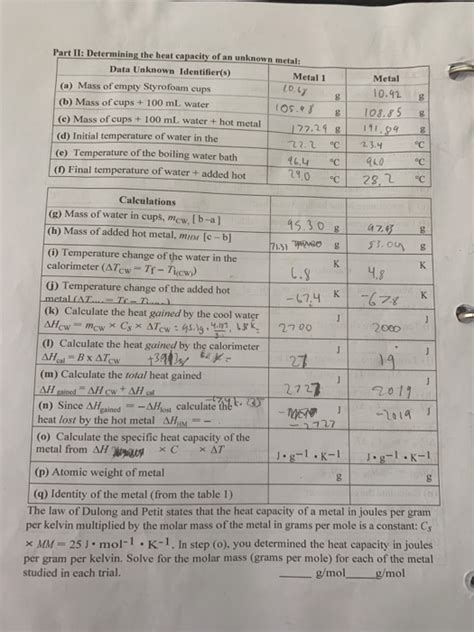 Solved 10 17 8 Part Ii Determining The Heat Capacity Of An