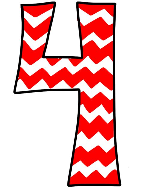Stylish Number 4 Graphic Red Chevron Design For Print And Digital Use