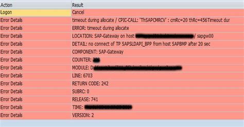 timeout during allocate of registered program rfc connection error