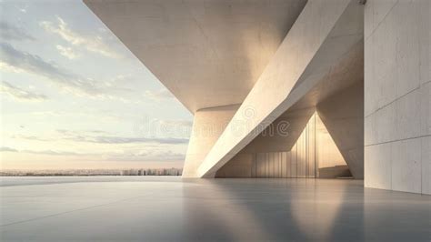 Modern Architectural Structure With Angular Concrete Lines And A Serene