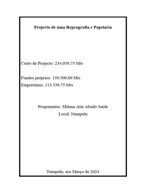 Projeto De Reprografia Em Nampula Pdf Sociedade Família