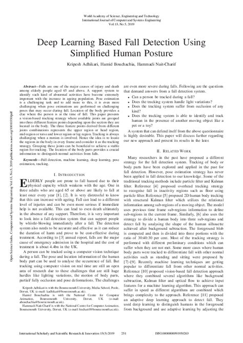 Pdf Deep Learning Based Fall Detection Using Simplified Human Posture
