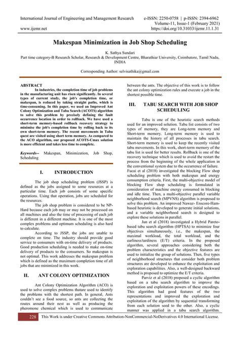 Makespan Minimization In Job Shop Scheduling Pdf