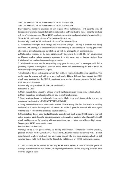 Tips On How To Pass Kcse Mathematics Examination 512