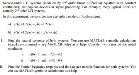 Solved Second Order Lti Systems Modeled By 2nd Order Linear