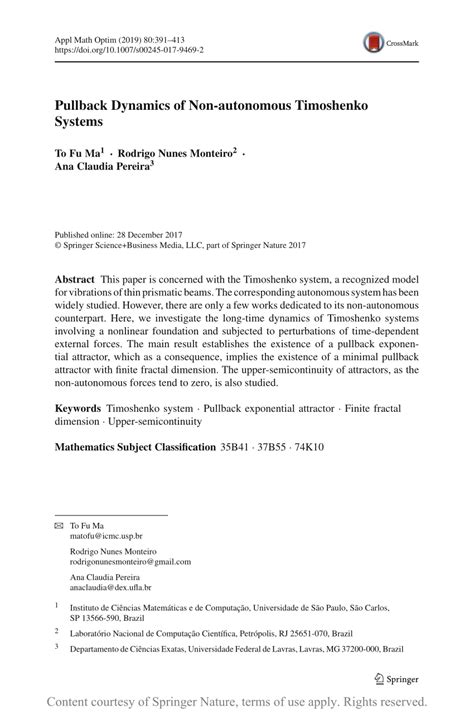 Pullback Dynamics Of Non Autonomous Timoshenko Systems Request Pdf