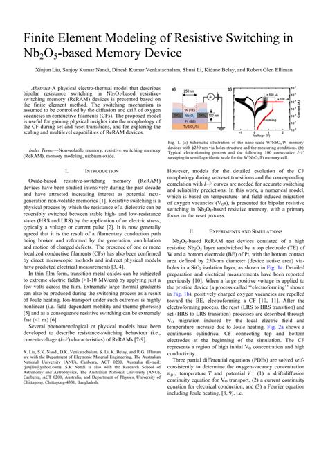 Pdf Finite Element Modeling Of Resistive Switching In Nb2o5 Based Memory Device