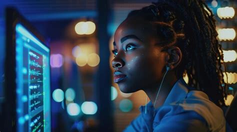 Black Female Cybersecurity Analyst Analyzing Ai Premium Ai Generated