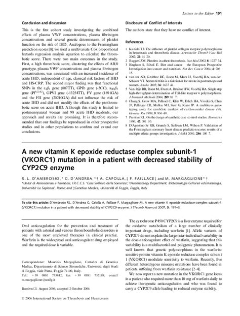 Pdf A New Vitamin K Epoxide Reductase Complex Subunit 1 Vkorc1