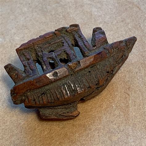 Antique Wooden Ship Ojime Bead China
