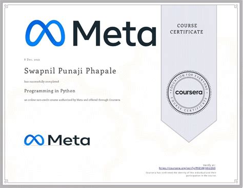Swapnil Phapale On Linkedin Coursera Pythonprogramming Meta Learning Achievements