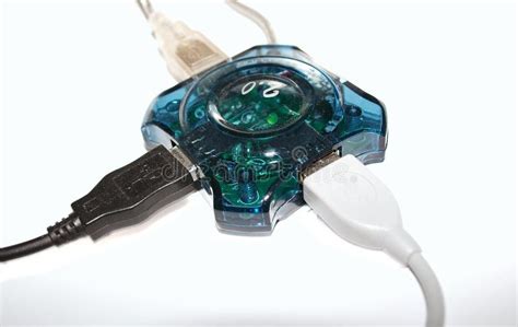 Connected Usb Hub With Blue Light Stock Image Image Of Business Together