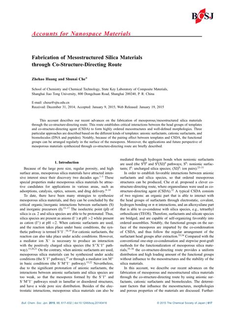 Pdf Cheminform Abstract Fabrication Of Mesostructured Silica Materials Through Co Structure
