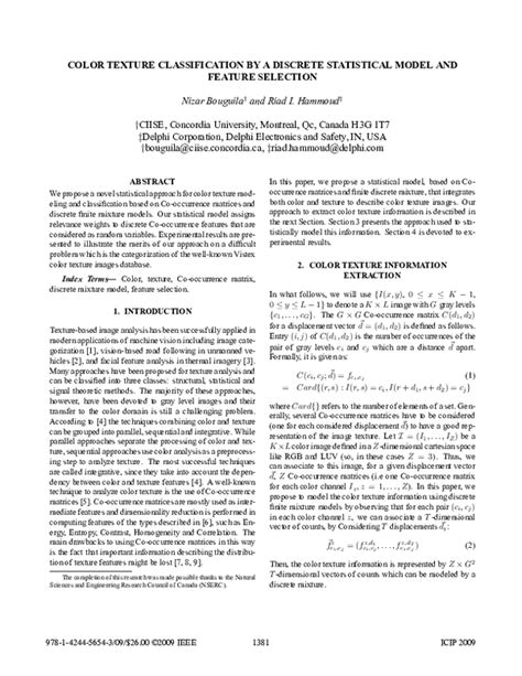 pdf color texture classification by a discrete statistical model and