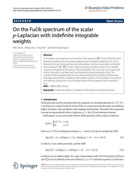 Pdf On The Fučík Spectrum Of The Scalar P Laplacian With Indefinite Integrable Weights