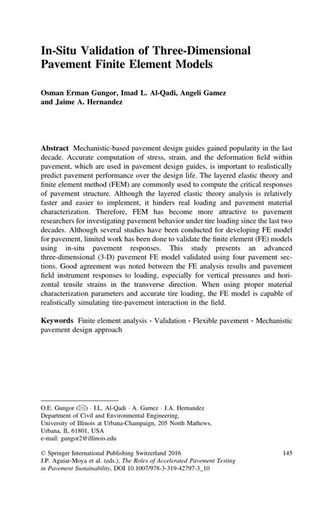 Pdf In Situ Validation Of Three Dimensional Pavement Finite Element Models