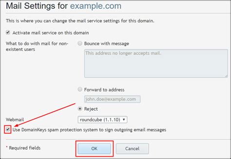 how to enable dkim spam protection for outgoing emails of particular