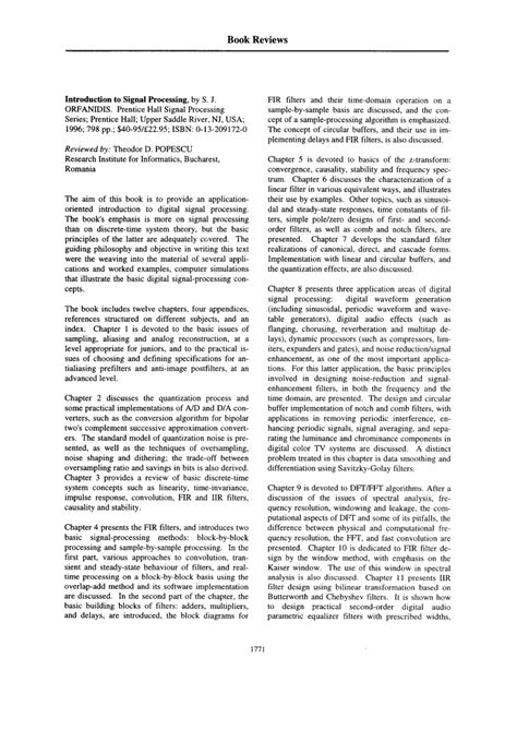 pdf introduction to signal processing by s j orfanidis prentice