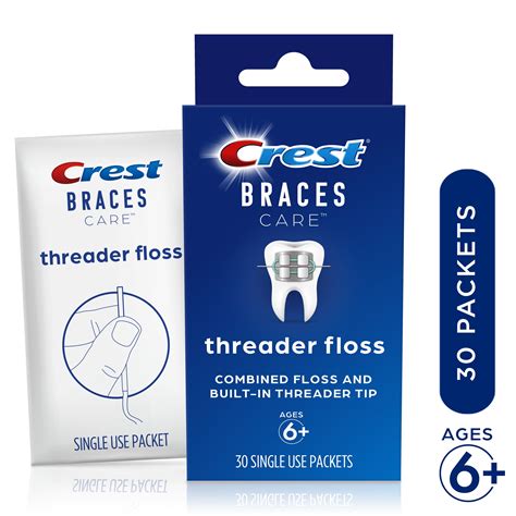 Crest Braces Care Floss Threader Single Use Packets 30 Oral Hygiene