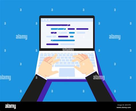 Typing Code On Laptop Businessman Using Notebook Creen Desktop Or Secretary Hand Type Flat