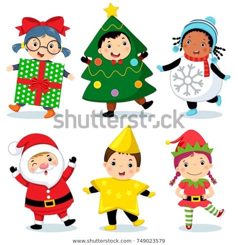 크리스마스 의상을 입은 귀여운 아이들의 벡터 스톡 벡터로열티 프리 749023579 Shutterstock