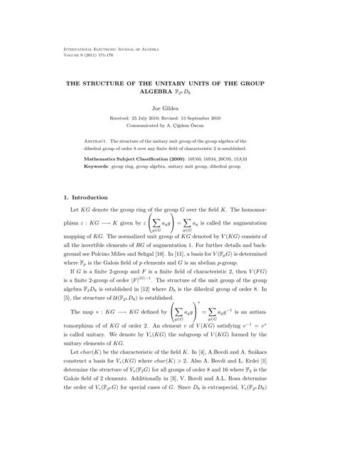 Pdf The Structure Of The Unitary Units Of The Group Algebra F 2 K D 8
