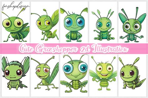 Cute Grasshopper 2d Illustration Graphic By Fonshopdesign · Creative