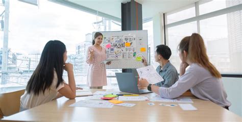 Ux Developer And Ui Designer Presenting And Testing Mobile App Interface Design On Whiteboard In
