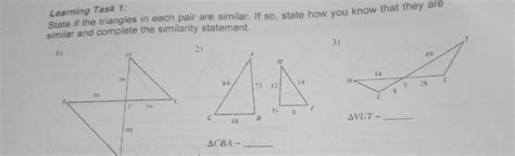 solved learning task 1 state if the triangles in each pair are