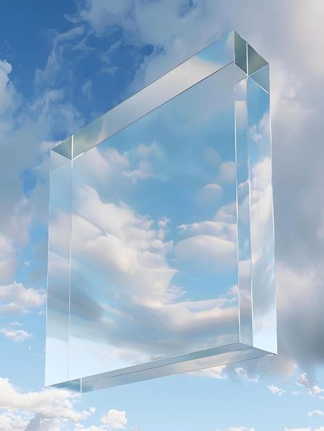 Glass Cube Reflecting Cloudy Sky Premium Ai Generated Image