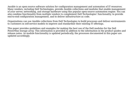 Overview Dell Powermax Ansible Modules Best Practices Dell