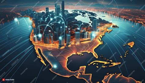Iot In Smart Cities Across North America Digital Map Of The Usa With Iot Icons Integrated