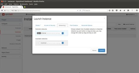 Instances Network Openstack Dashboard