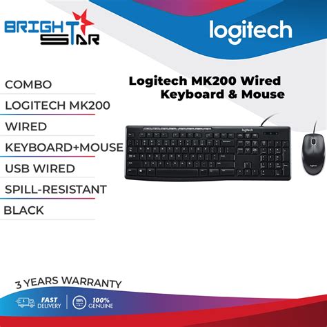 Logitech Mk200 Wired Keyboard Mouse Combo Usb Wired Spill Resistant 2 Years Warranty