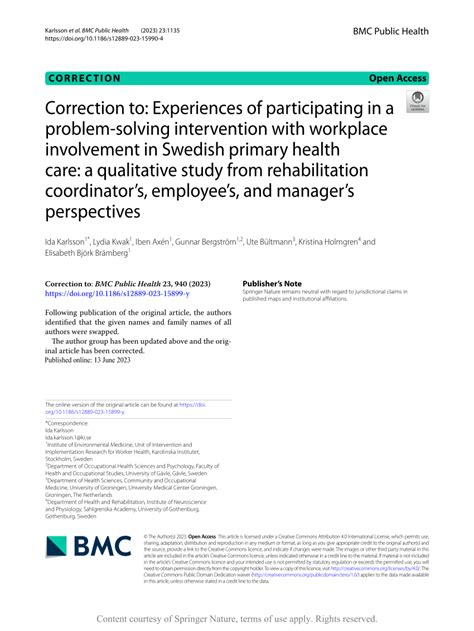 Pdf Correction To Experiences Of Participating In A Problem‑solving Intervention With