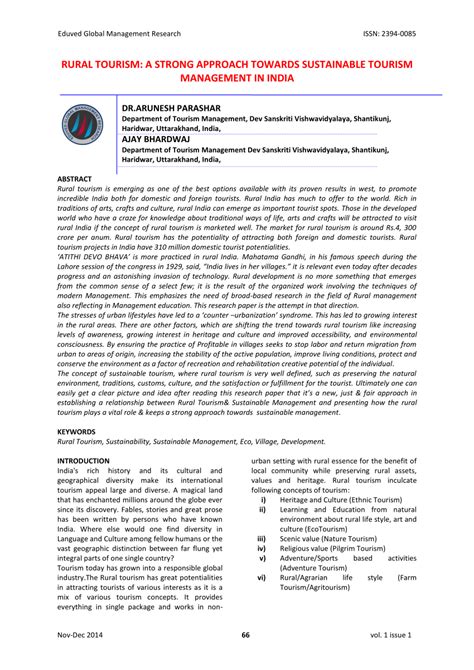 PDF RURAL TOURISM A STRONG APPROACH TOWARDS SUSTAINABLE TOURISM MANAGEMENT IN INDIA