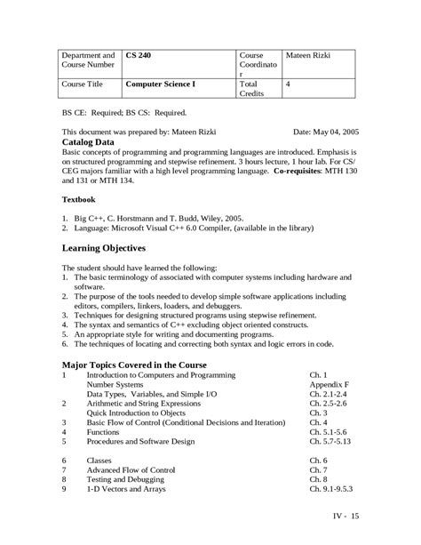 Computer Science I Hon Computer Programming I Cs 240 Lab Reports