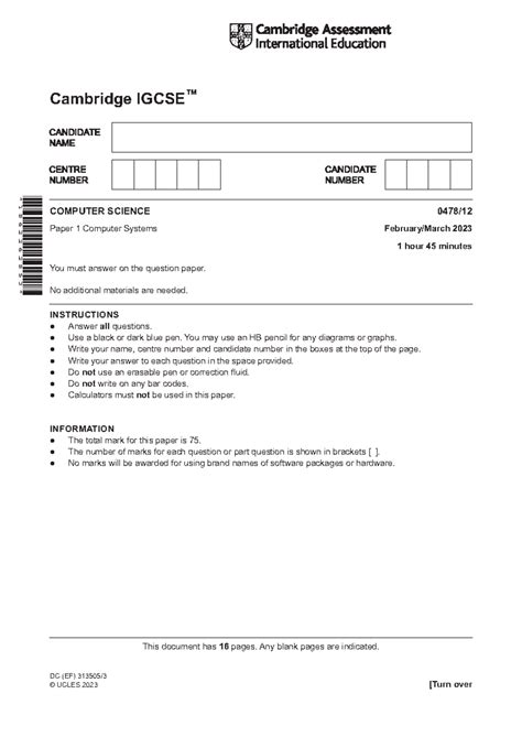 March 2023 Igcse Computer Science Past Paper This Document Has 16 Pages Any Blank Pages Are