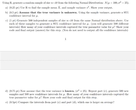 Using R Generate A Random Sample Of Size N10 From