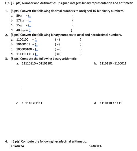 solved q2 [30 pts] number and arithmetic unsigned integers