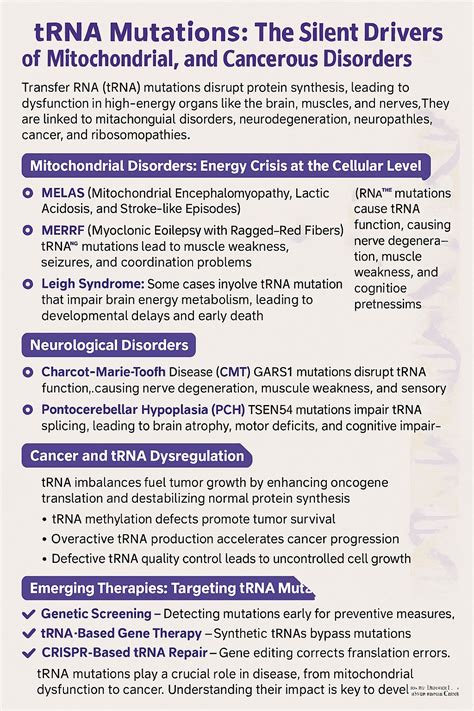 Trna Mutations The Silent Drivers Of Mitochondrial Neurological And Cancerous Disorders