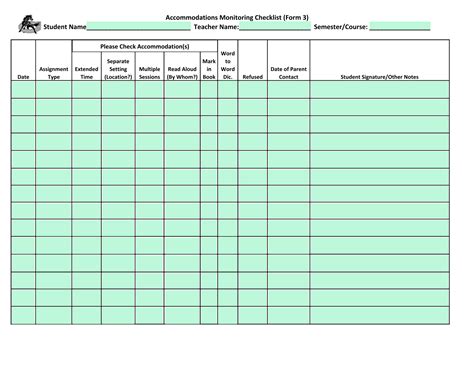 Accommodations Monitoring Checklist Form 3