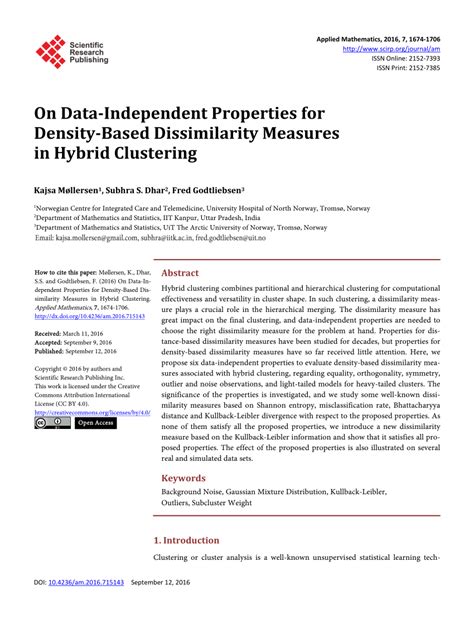 Pdf On Data Independent Properties For Density Based Dissimilarity