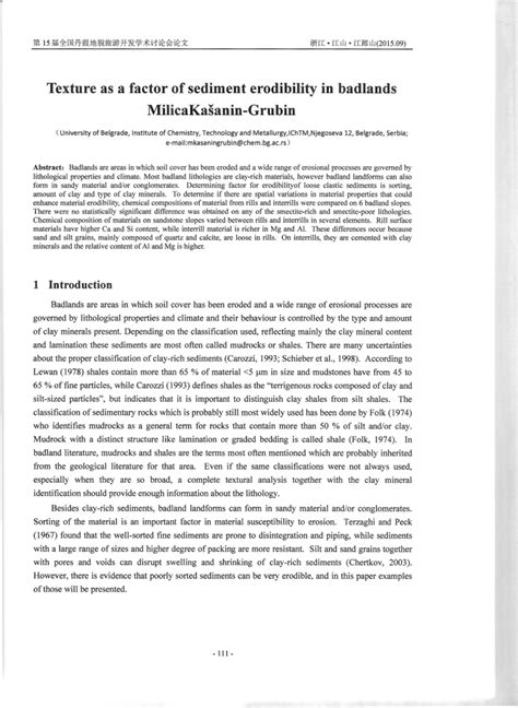 Pdf Texture As A Factor Of Sediment Erodibility In Badlands